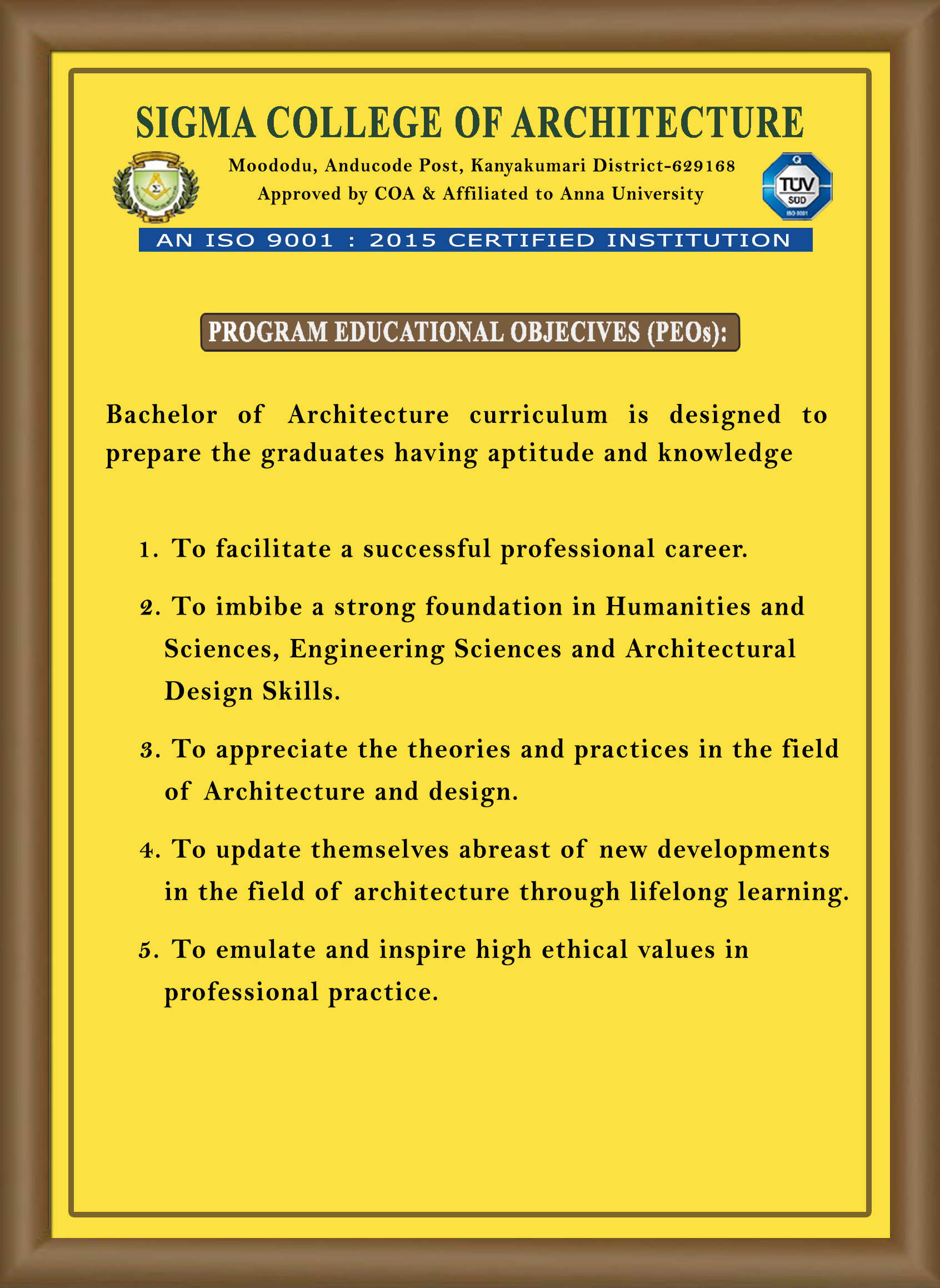 Program Educational Objectives | Best Architecture College in Trivandrum